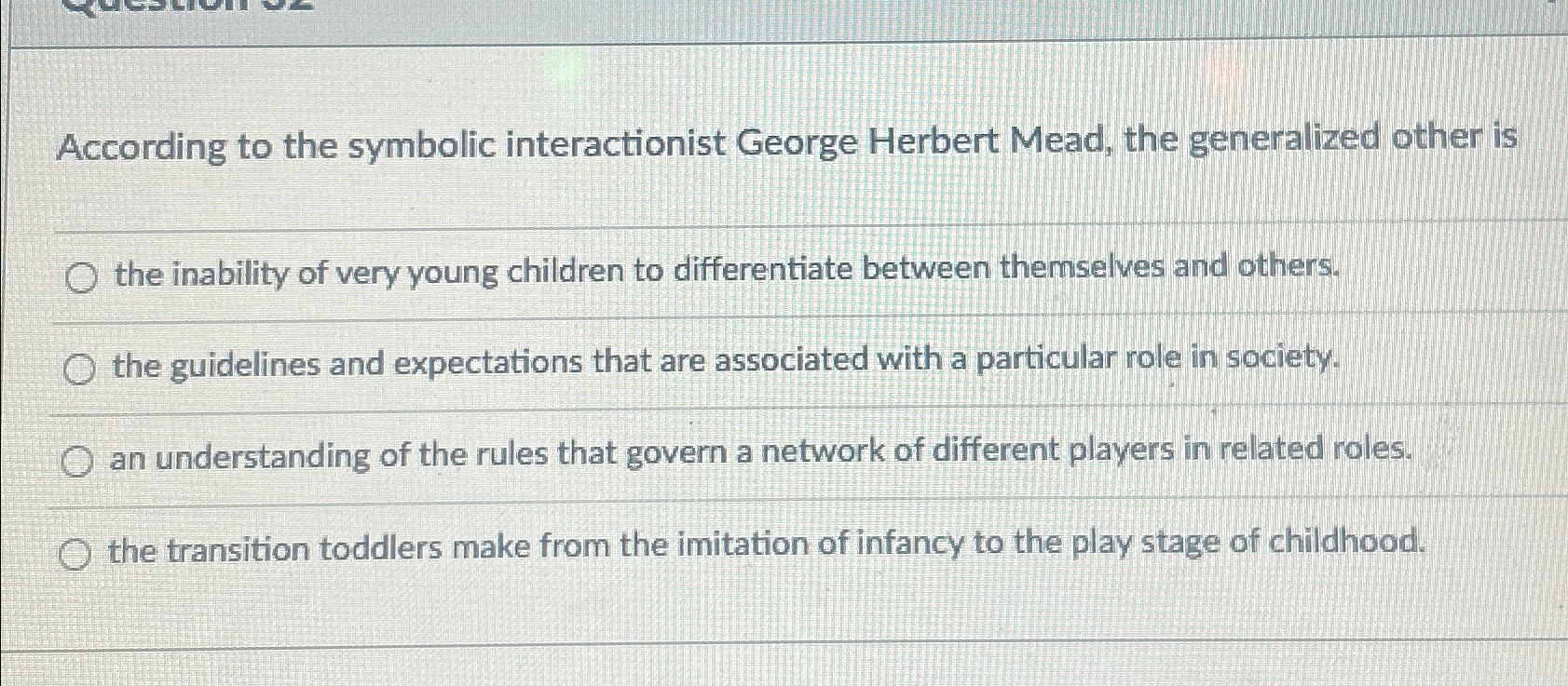 Solved According to the symbolic interactionist George | Chegg.com