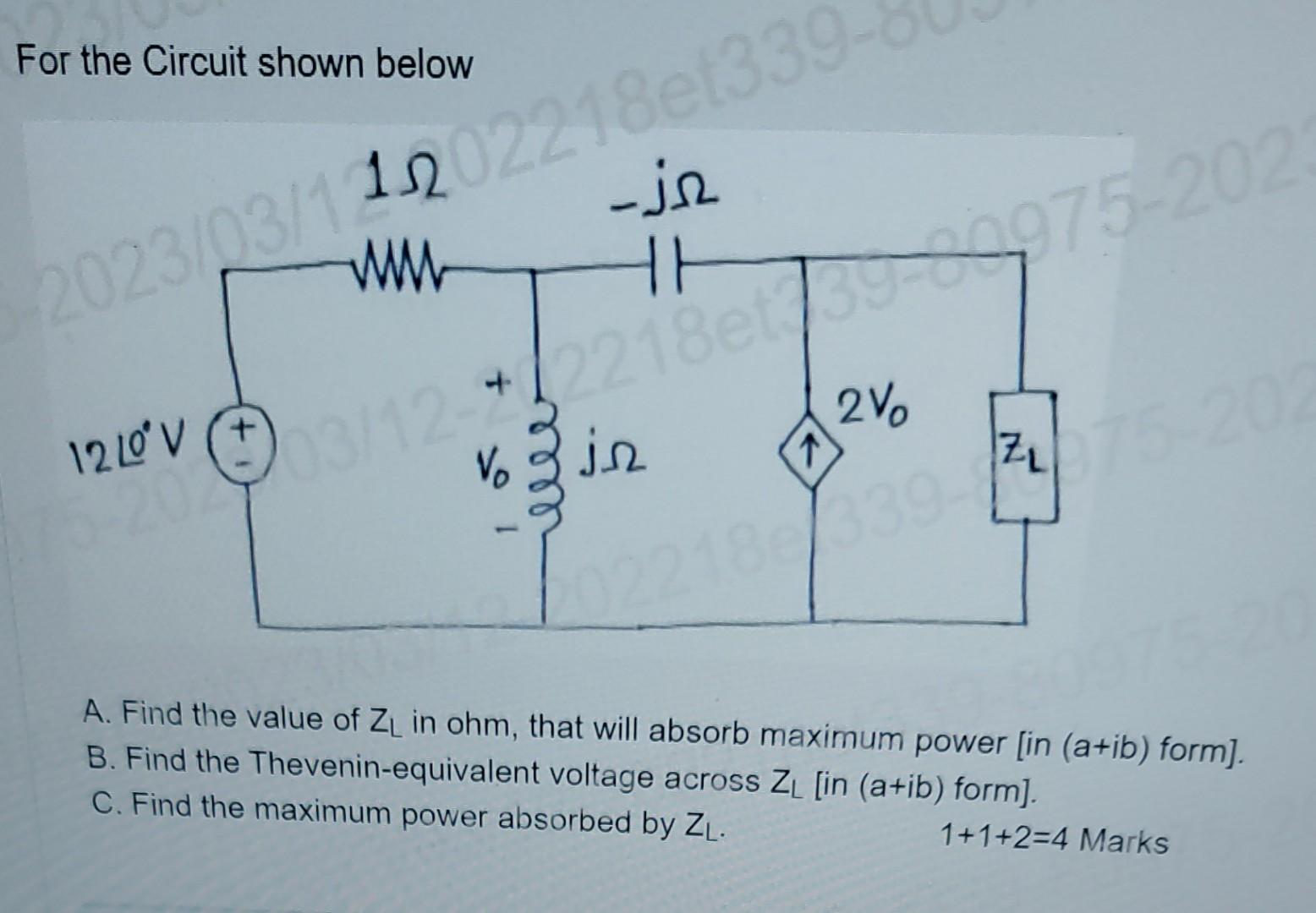 Solved For the Circuit shown below A. Find the value of ZL | Chegg.com