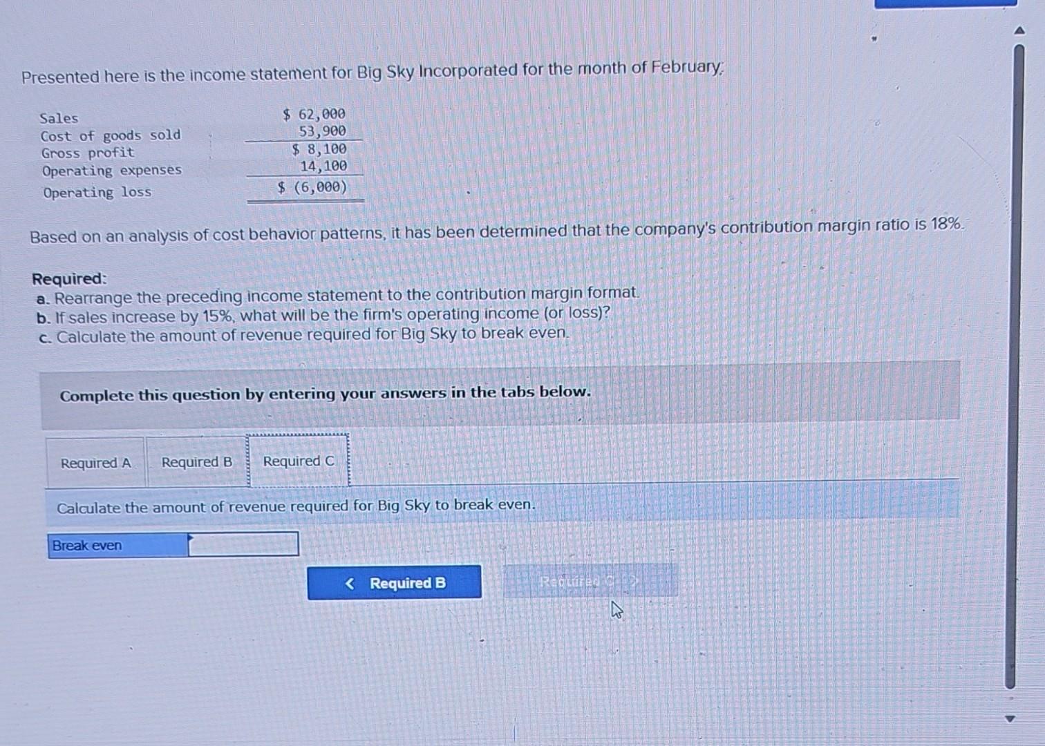 Solved Presented here is the income statement for Big Sky | Chegg.com