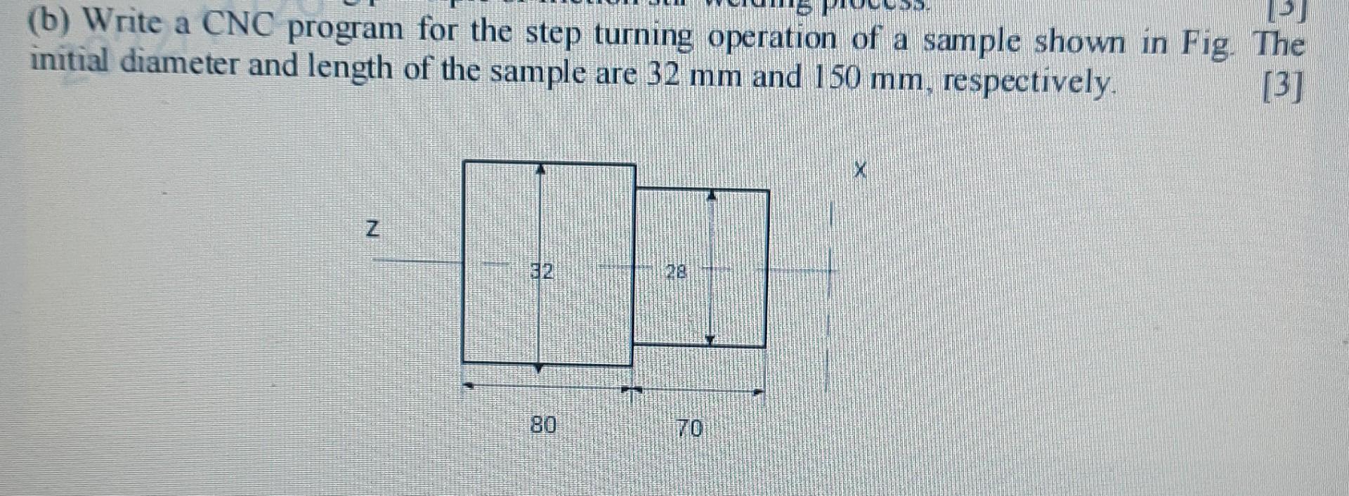 Solved (b) Write a CNC program for the step turning | Chegg.com