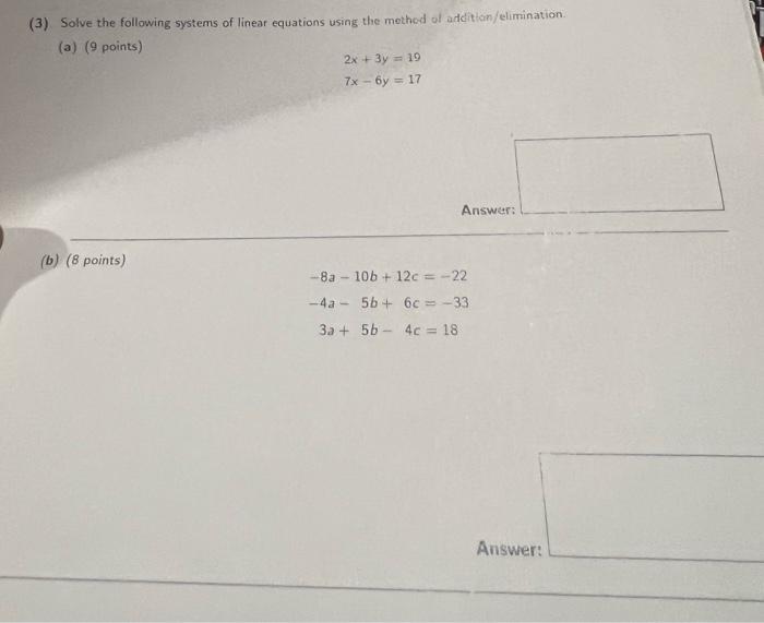Solved (3) Solve the following systems of linear equations | Chegg.com