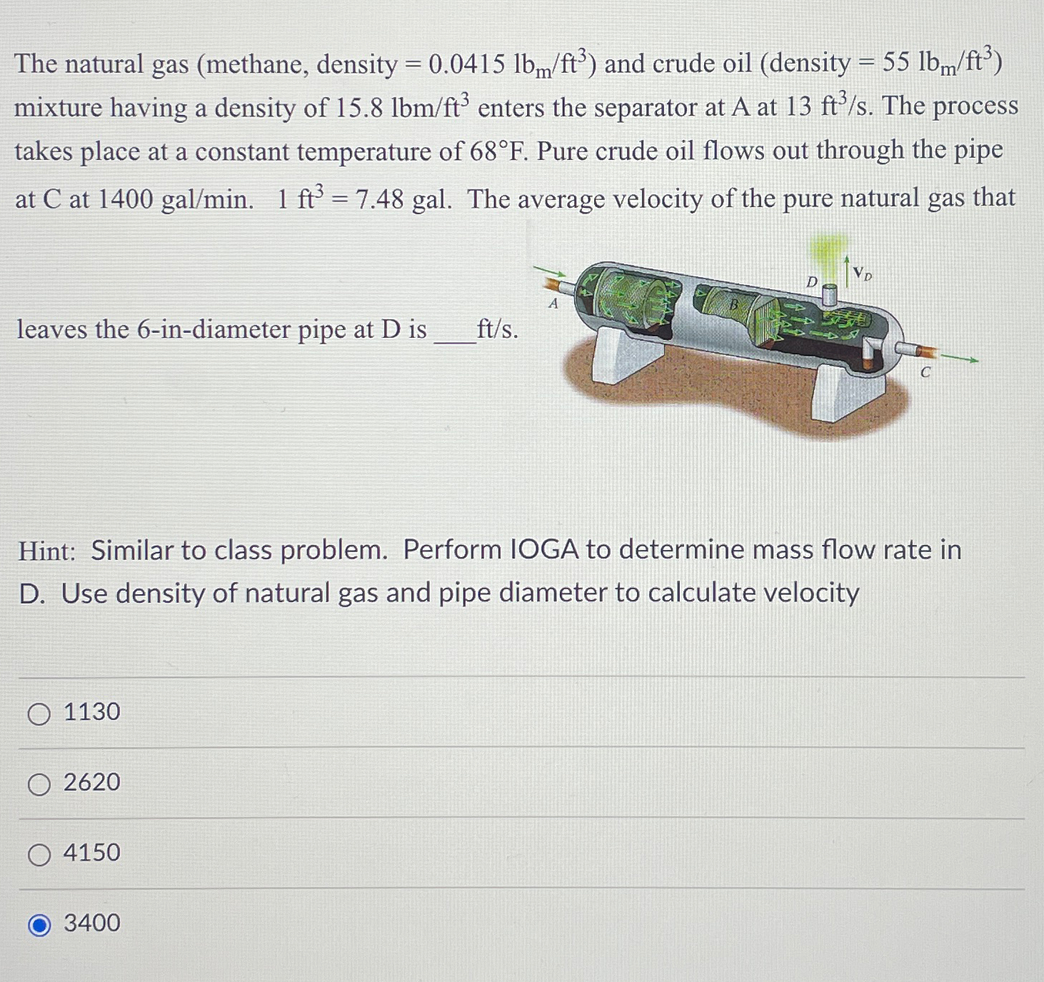 Solved The natural gas (methane, ﻿density (:=0.0415lbmft3} | Chegg.com