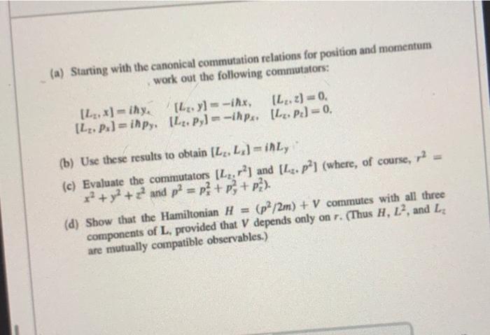 Solved A Starting With The Canonical Commutation Relations
