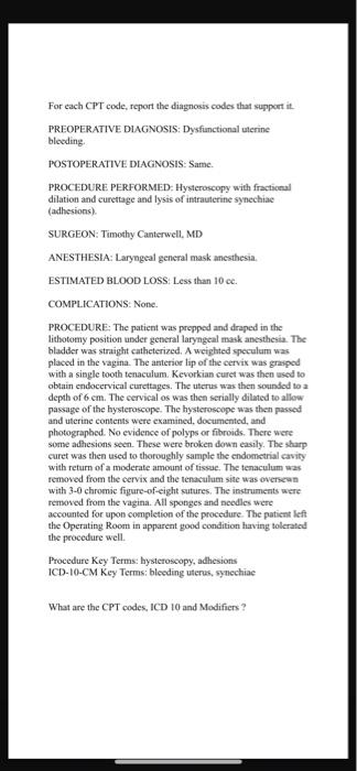 Solved For each CPT code, report the diagnosis codes that | Chegg.com