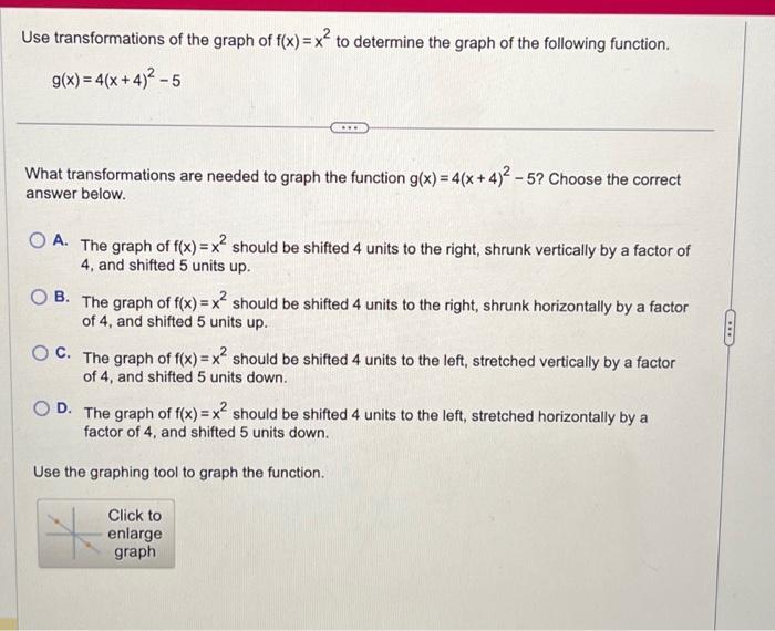 Solved Use transformations of the graph of f(x) = x² to | Chegg.com