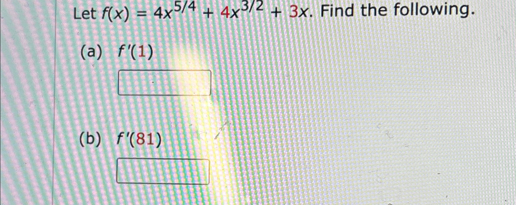 Solved Let f(x)=4x54+4x32+3x. ﻿Find the | Chegg.com