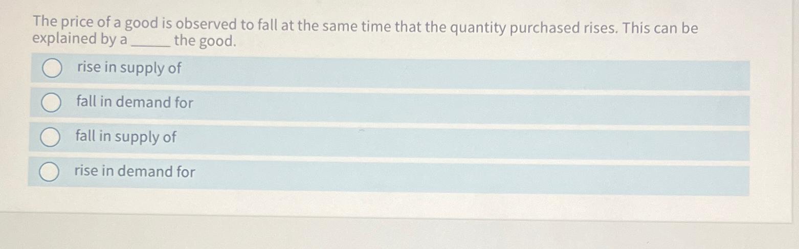 Solved The price of a good is observed to fall at the same | Chegg.com