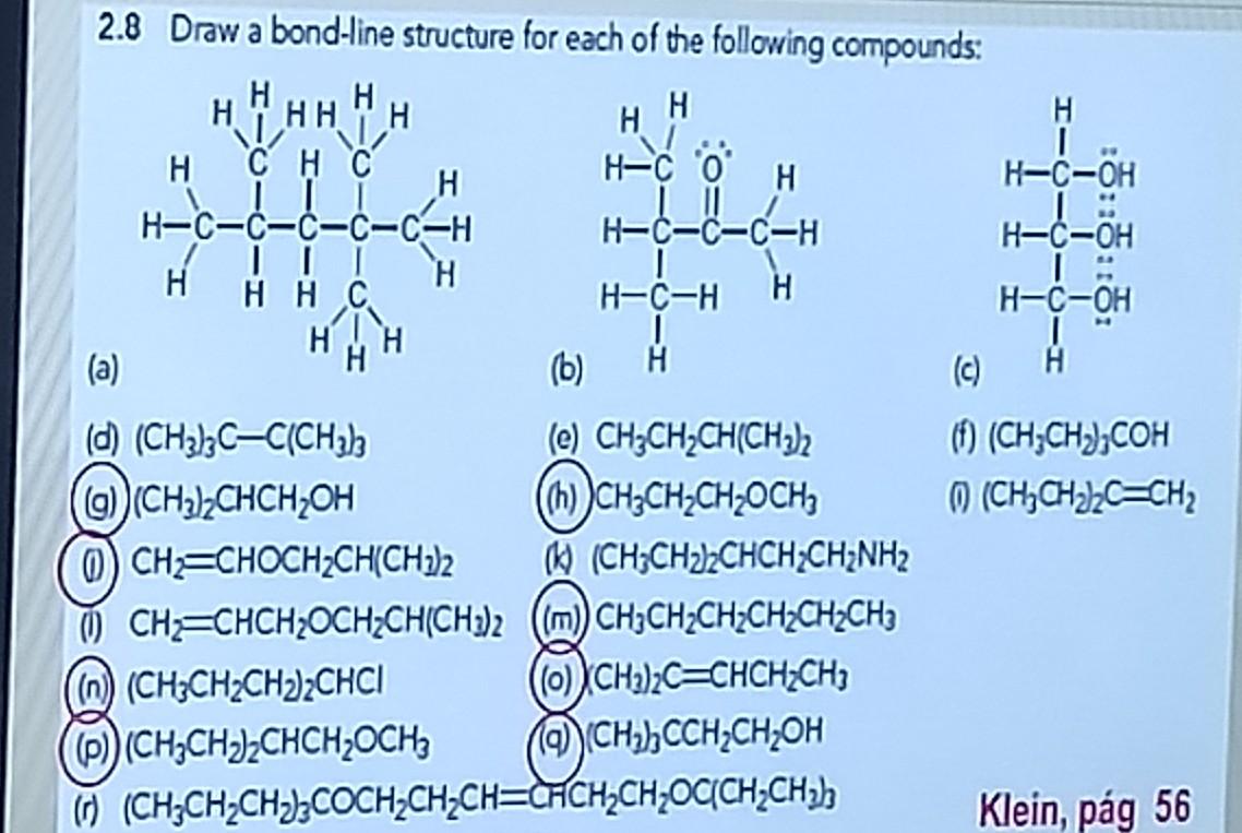 Solved 2.8 Draw a bond-line structure for each of the | Chegg.com