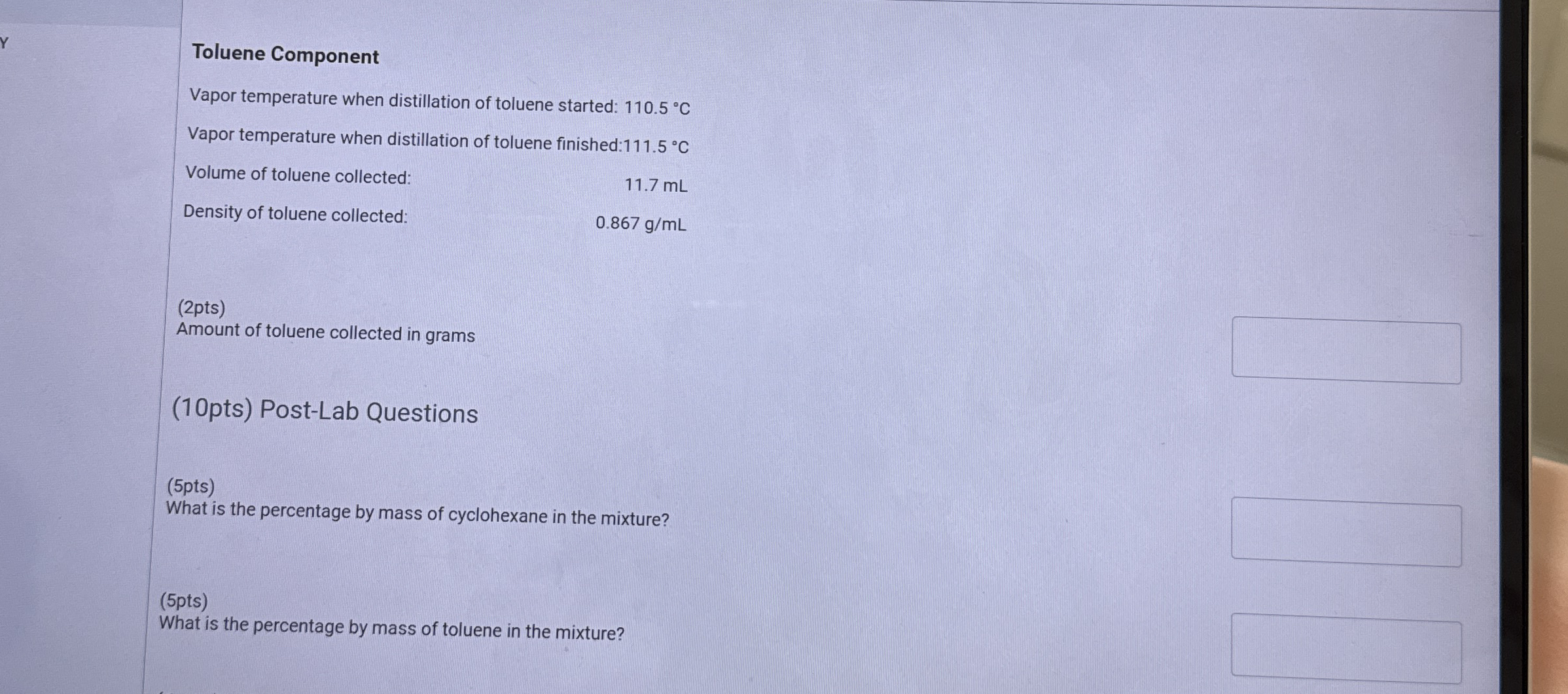 Solved Toluene ComponentVapor temperature when distillation | Chegg.com