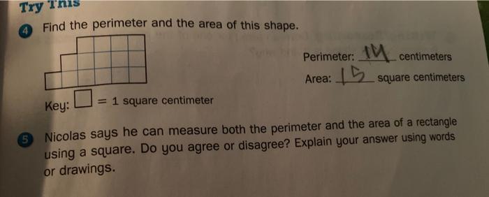 Solved Try Find the perimeter and the area of this shape. | Chegg.com