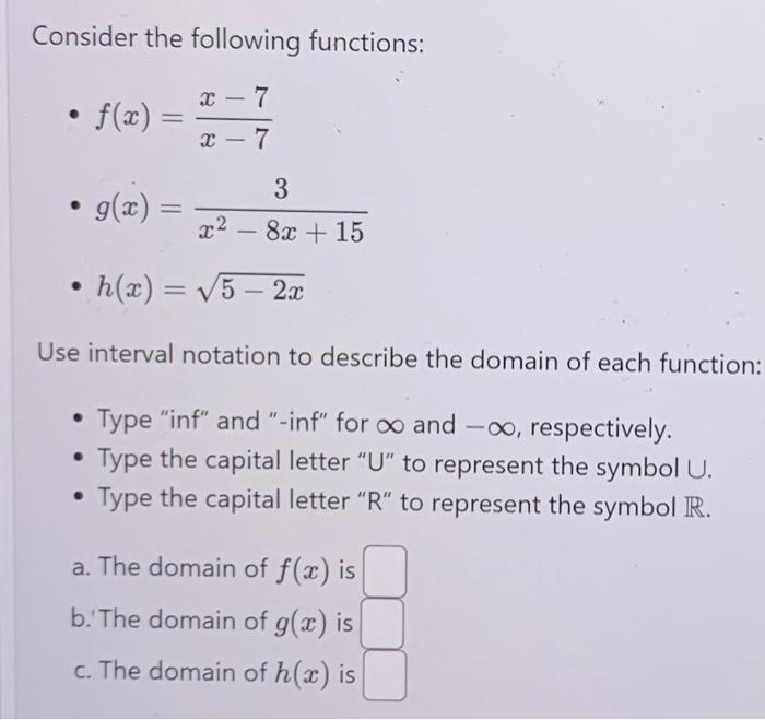 Solved Consider the following functions: | Chegg.com