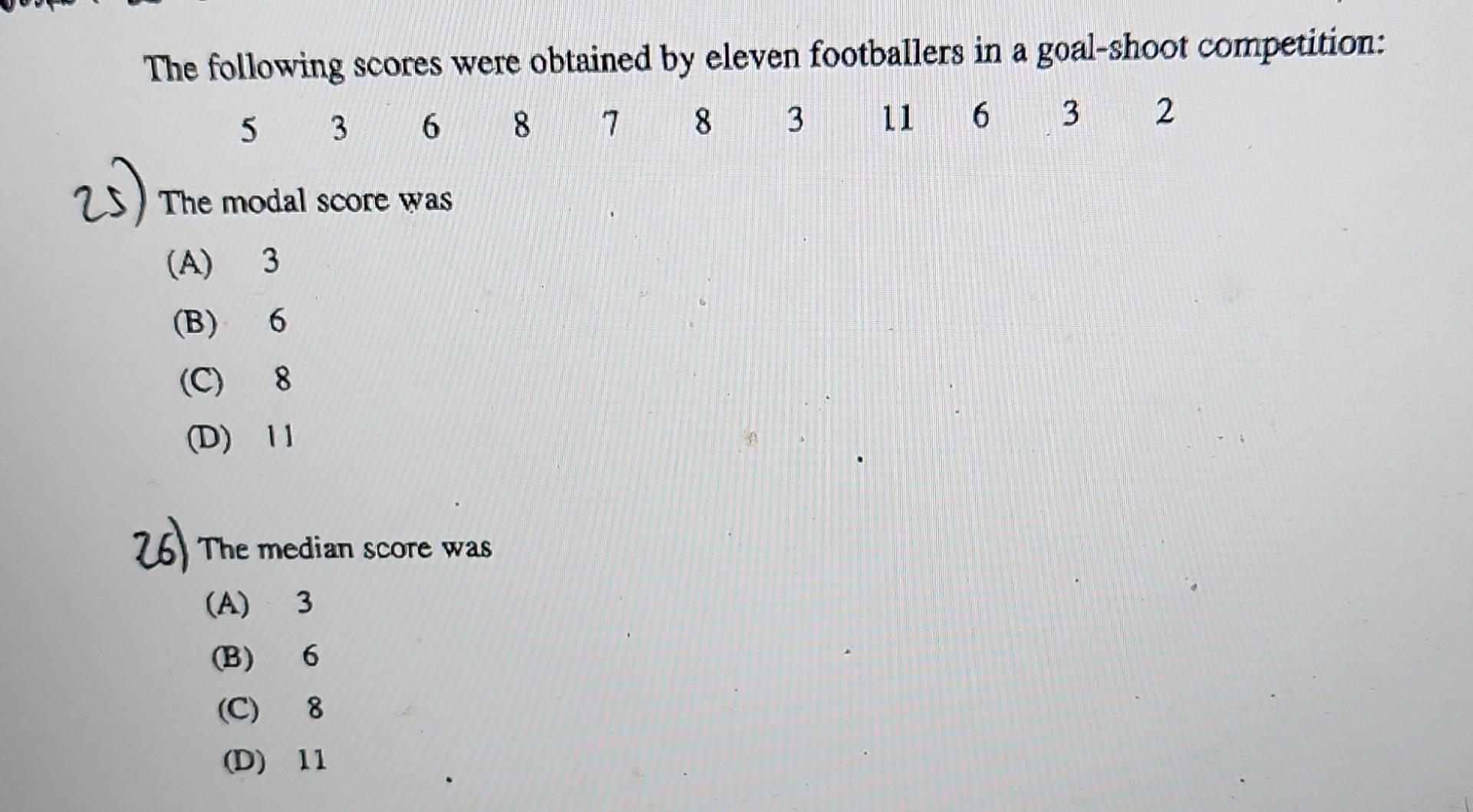 Solved The following scores were obtained by eleven | Chegg.com