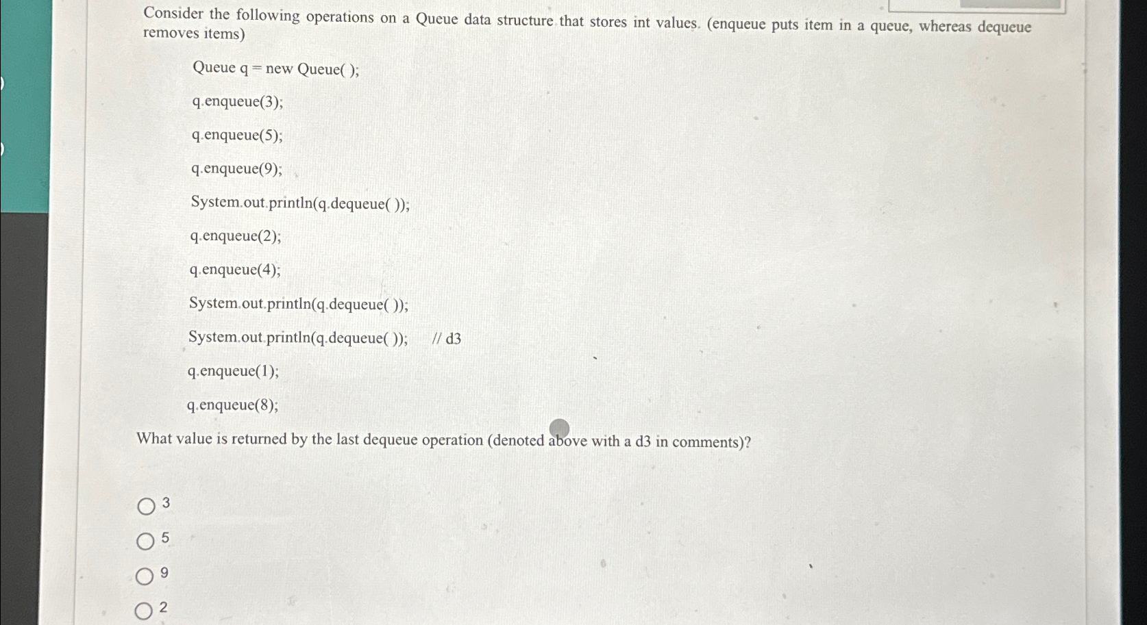 Solved Consider the following operations on a Queue data | Chegg.com