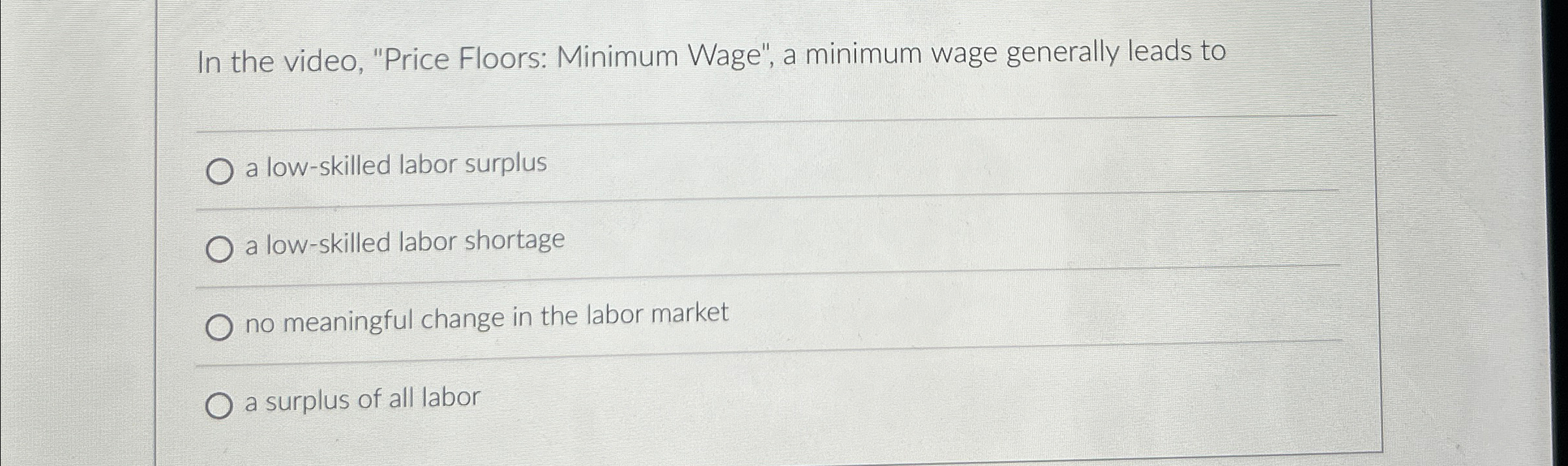 Solved In the video, "Price Floors: Minimum Wage", a minimum | Chegg.com