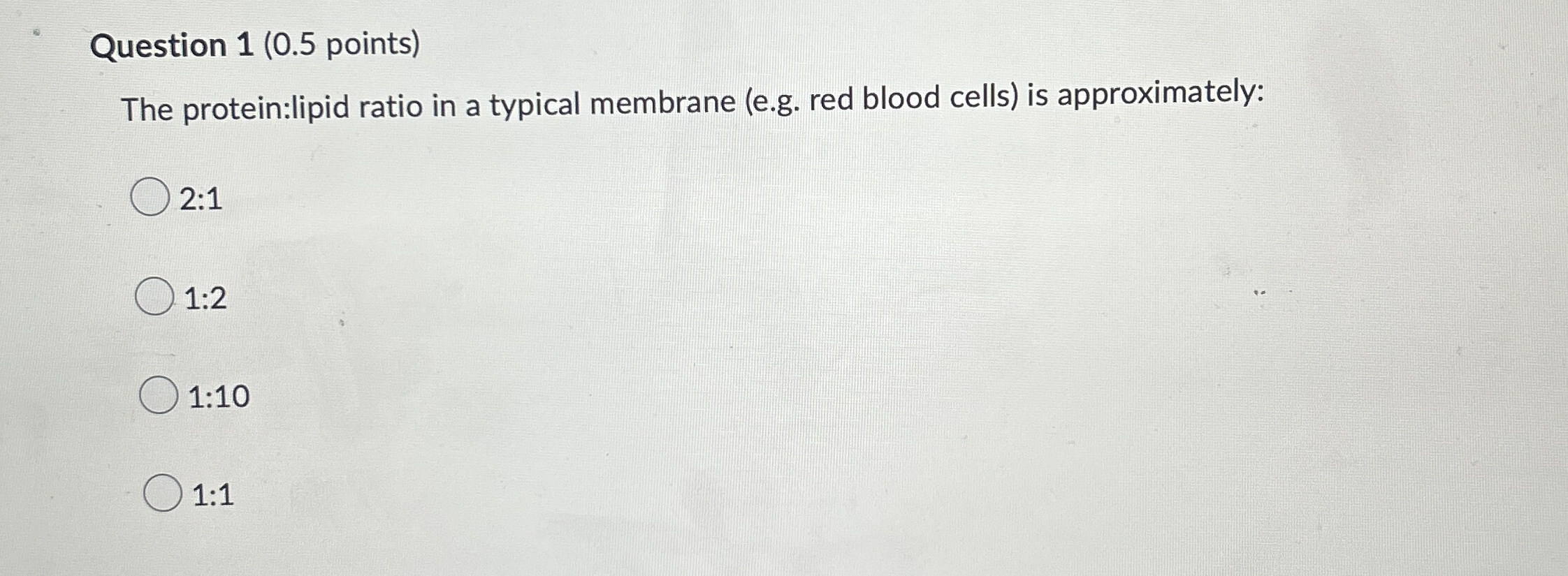 Solved Question 1 (0.5 ﻿points)The protein:lipid ratio in a | Chegg.com