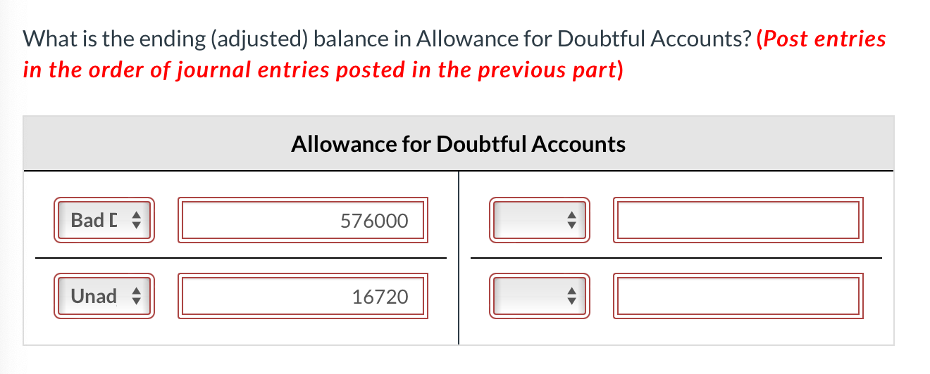 What is the ending (adjusted) ﻿balance in Allowance | Chegg.com