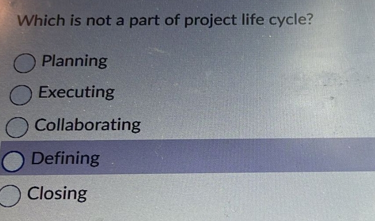 Solved Which is not a part of project life | Chegg.com