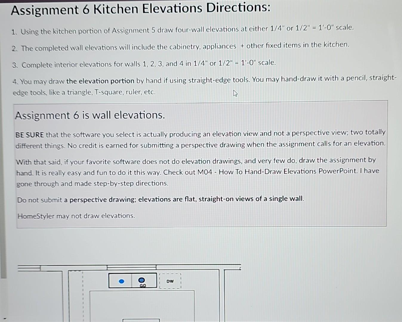 Assignment 6 Kitchen Elevations Directions: 1. Using | Chegg.com