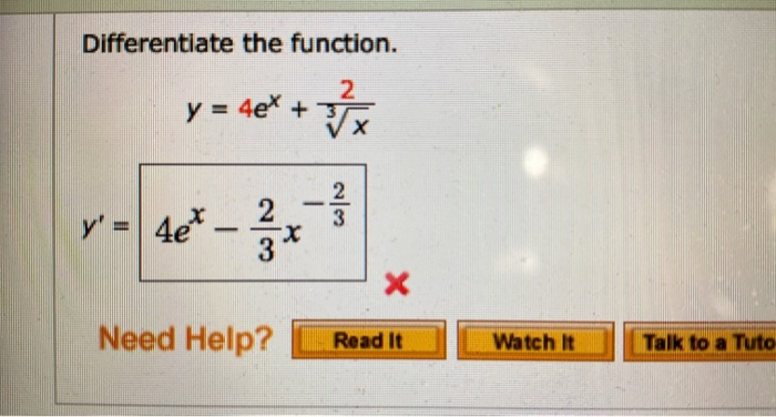 Solved Differentiate the function. 2. y = 4eX + 1 / 2 3 y' = | Chegg.com