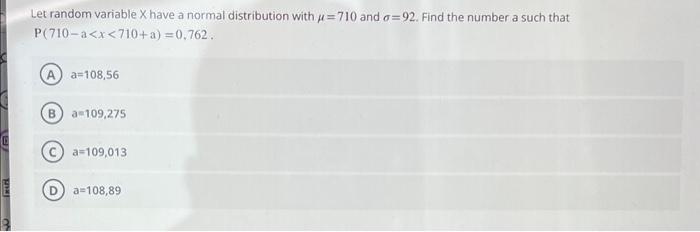 Solved Let Random Variable X Have A Normal Distribution With