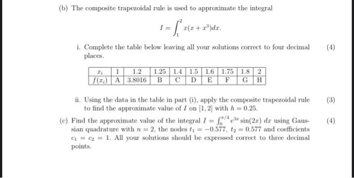 Solved (b) The composite trapezoidal rule is used to | Chegg.com
