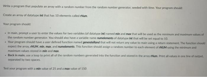 Solved Write A Program That Populate An Array With A Random 0234