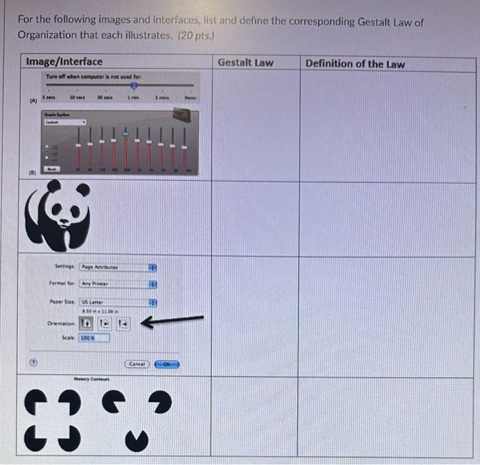 Solved For the following images and interfaces, list and | Chegg.com