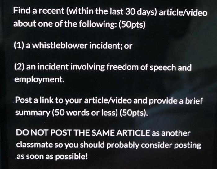 Find a recent (within the last 30 days) article/video | Chegg.com