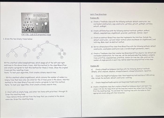 Solved CSC230Lb Rogom) treet 1. Given the two binary trees | Chegg.com