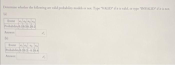 Solved Determine whether the following are valid probability | Chegg.com