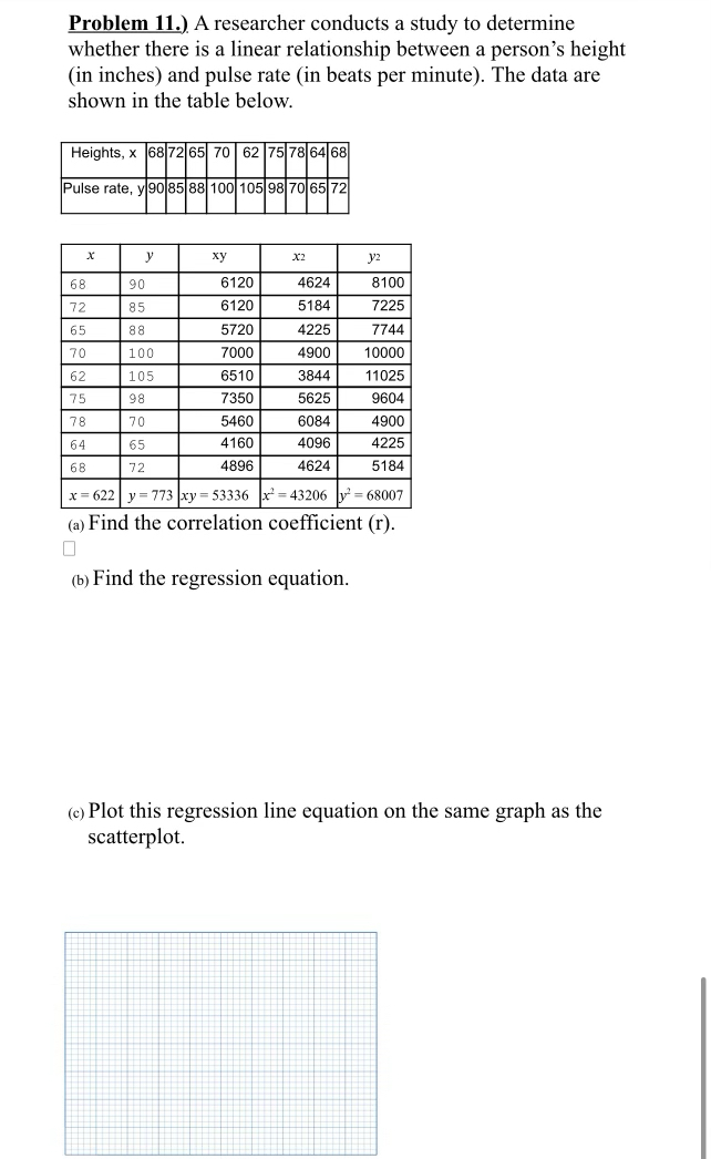 Solved Problem 11.) ﻿A researcher conducts a study to | Chegg.com