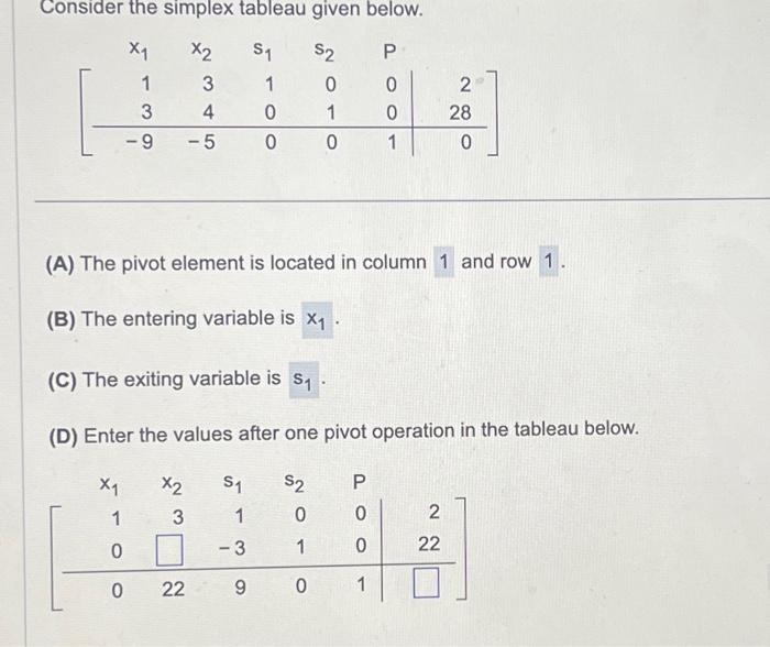 Solved Consider the simplex tableau given below. | Chegg.com