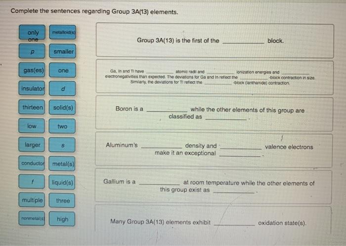 Solved Complete the sentences regarding Group 3A(13) | Chegg.com