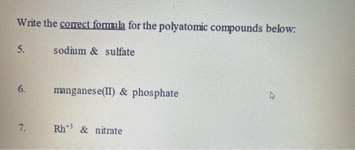 Solved Write the correct formula for the polyatomic | Chegg.com