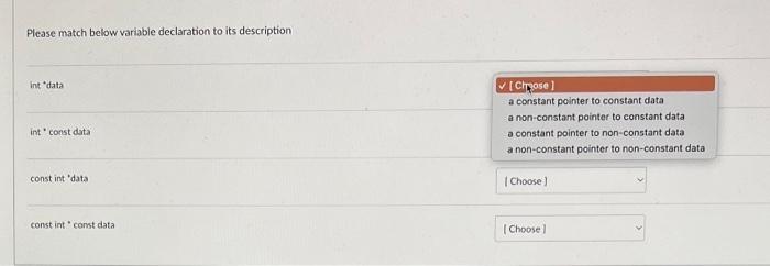 Solved Please match below variable declaration to its | Chegg.com
