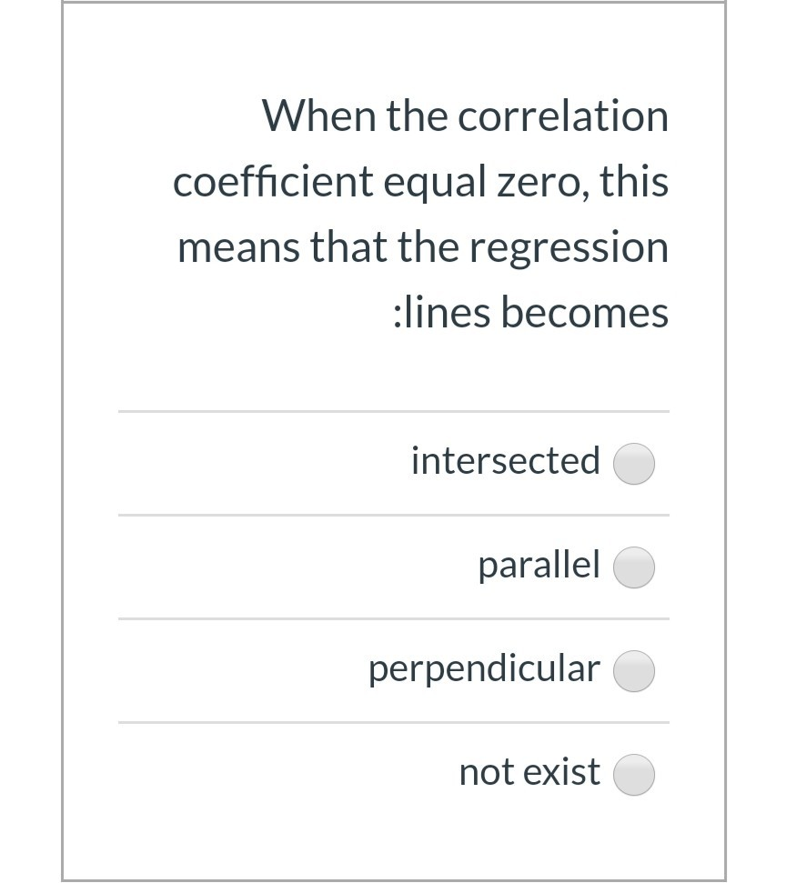 Solved When the correlation coefficient equal zero, this | Chegg.com