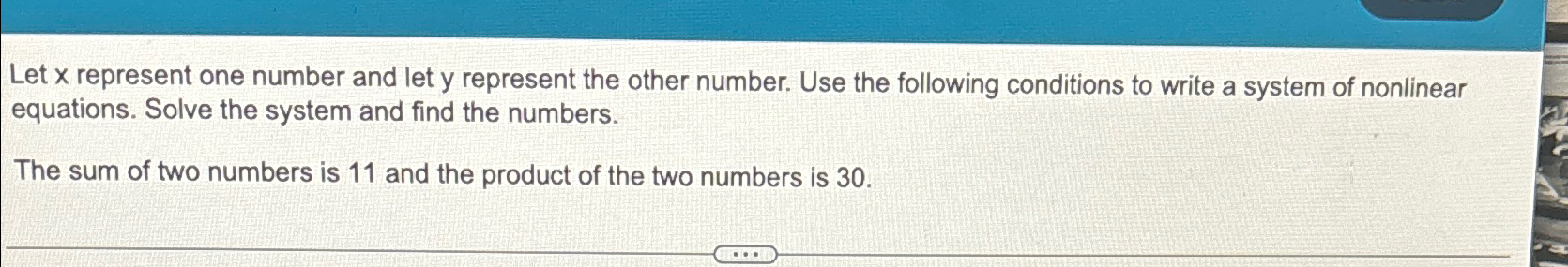 Solved Let x ﻿represent one number and let y ﻿represent the | Chegg.com