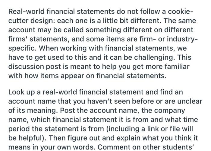 Real-world financial statements do not follow a | Chegg.com