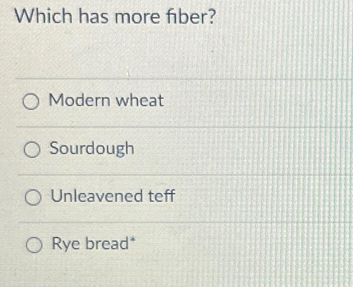 Solved Which has more fiber? O Modern wheat O Sourdough O | Chegg.com