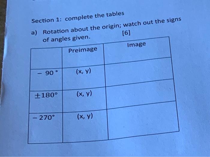 Solved Section 1: complete the tables a) Rotation about the | Chegg.com