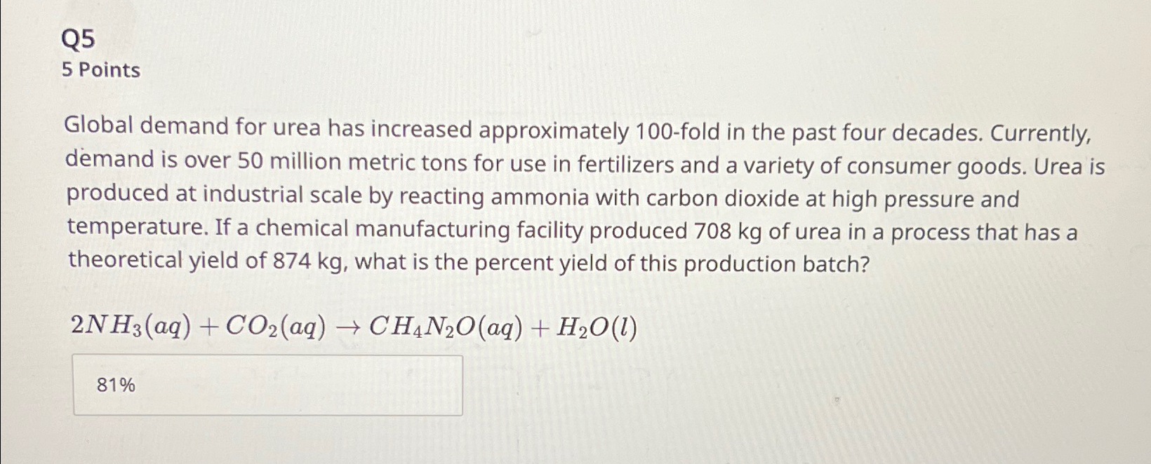 Solved Q55 ﻿PointsGlobal demand for urea has increased | Chegg.com