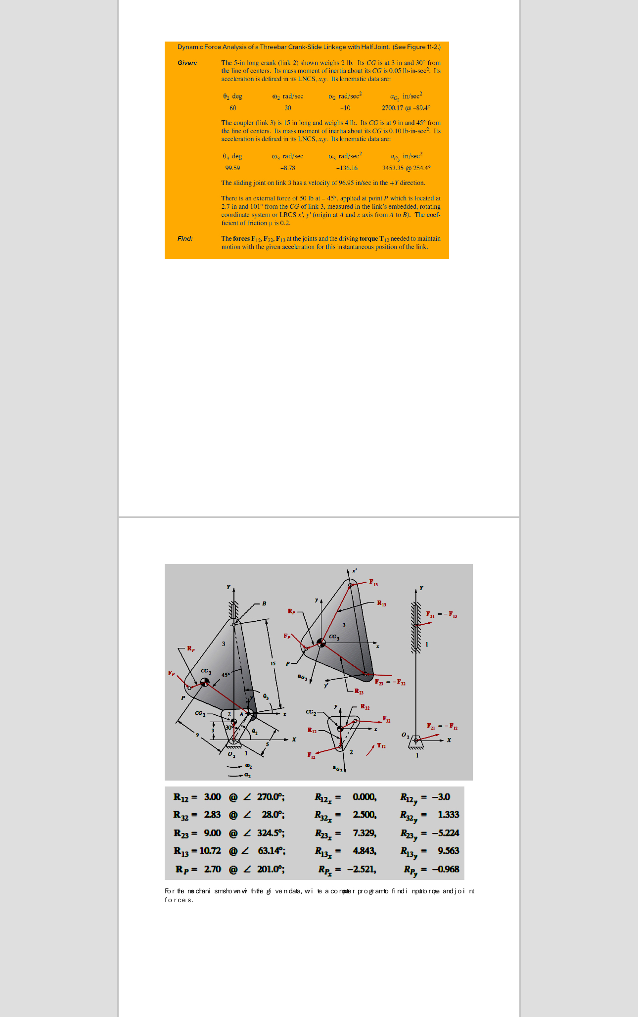 Solved Dynamic Force Analysis of a Threebar Crank-Slide | Chegg.com