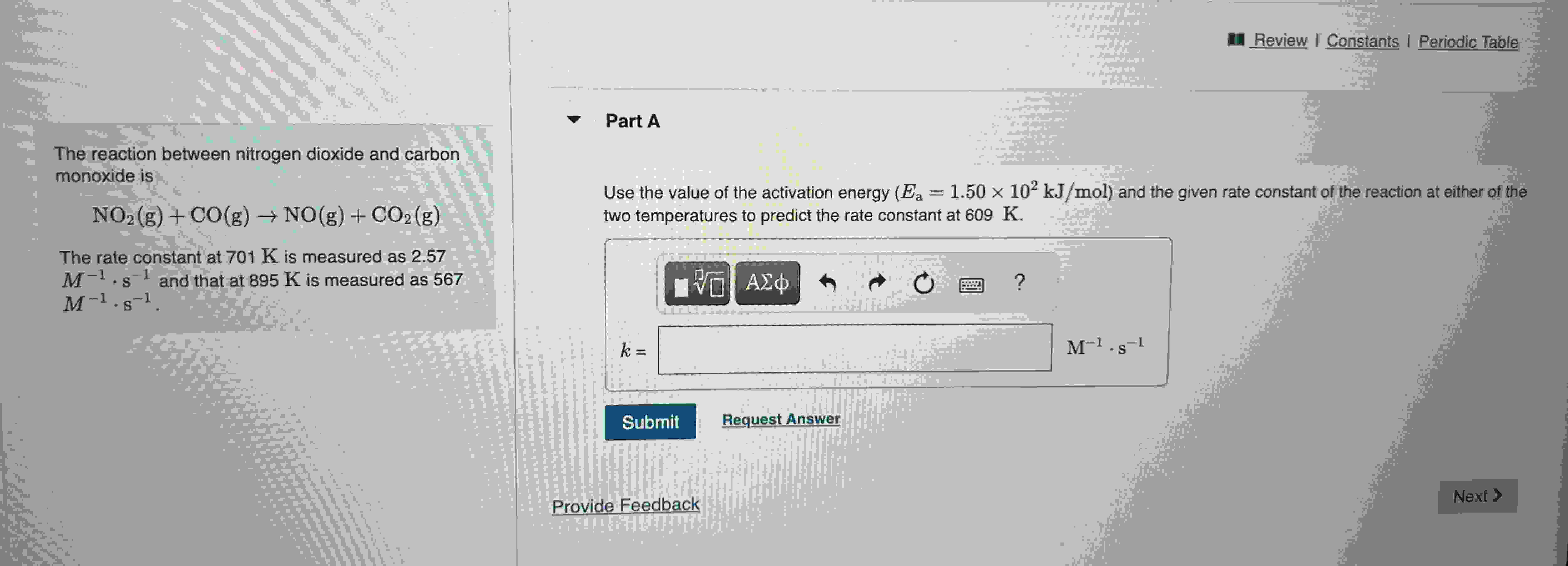 Solved Part AUse the value of the activation energy | Chegg.com