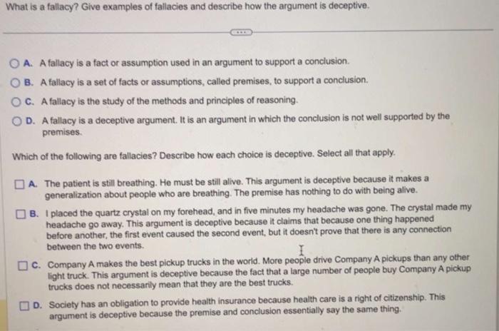 What is a fallacy? Give examples of fallacies and | Chegg.com