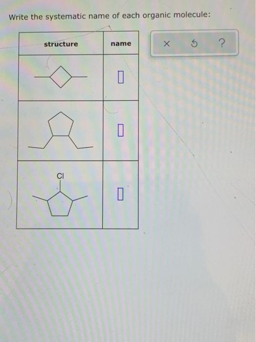 Solved Write the systematic name of each organic molecule: | Chegg.com