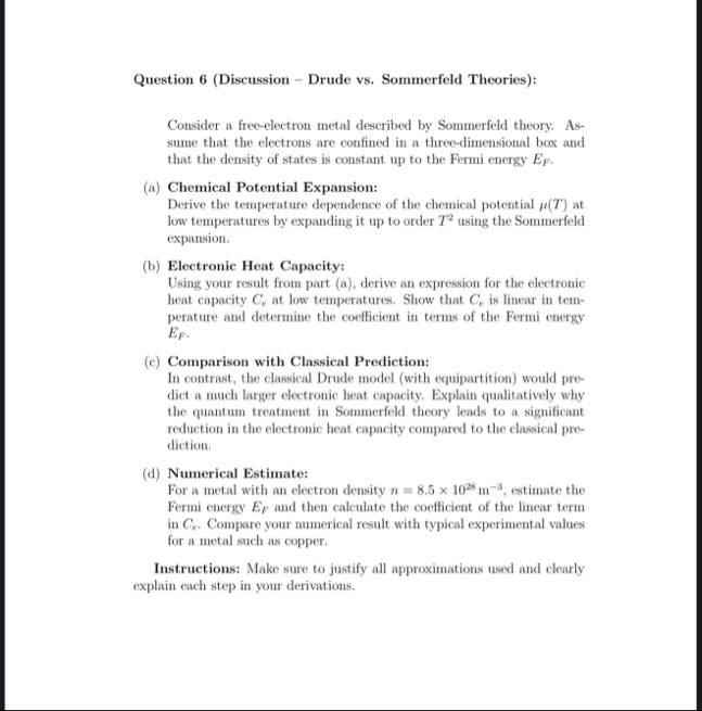 Solved Question 6 (Discussion - ﻿Drude vs. ﻿Sommerfeld | Chegg.com