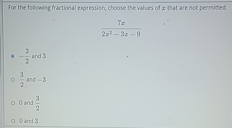 Solved For the following fractional expression, choose the | Chegg.com