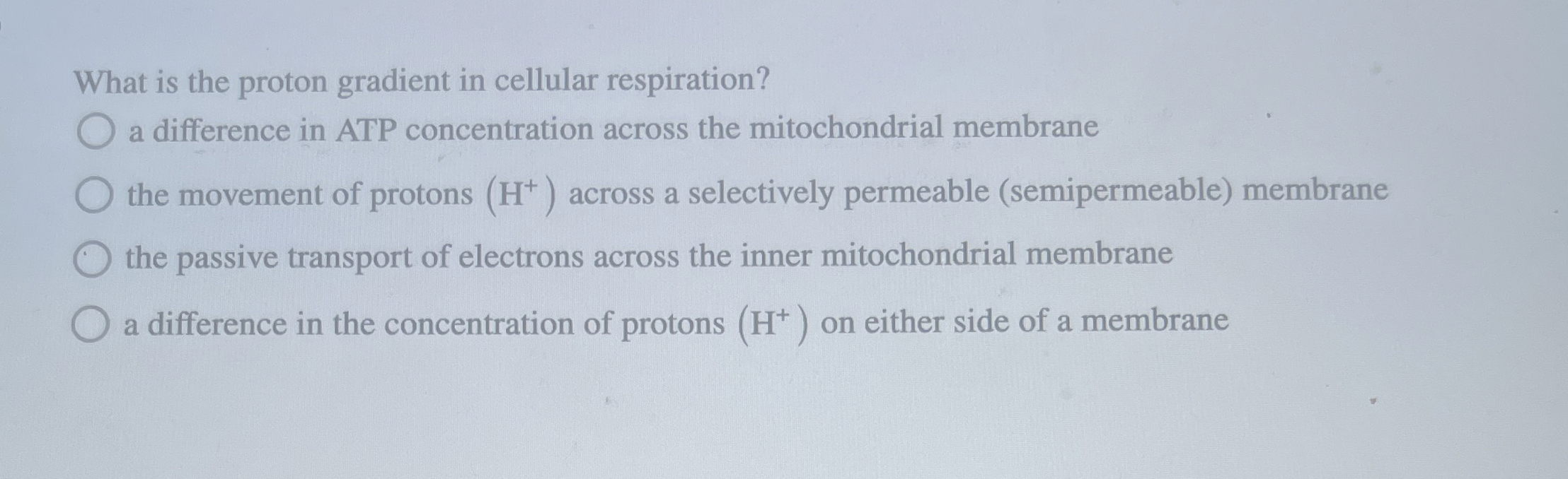 Solved What is the proton gradient in cellular respiration?a | Chegg.com