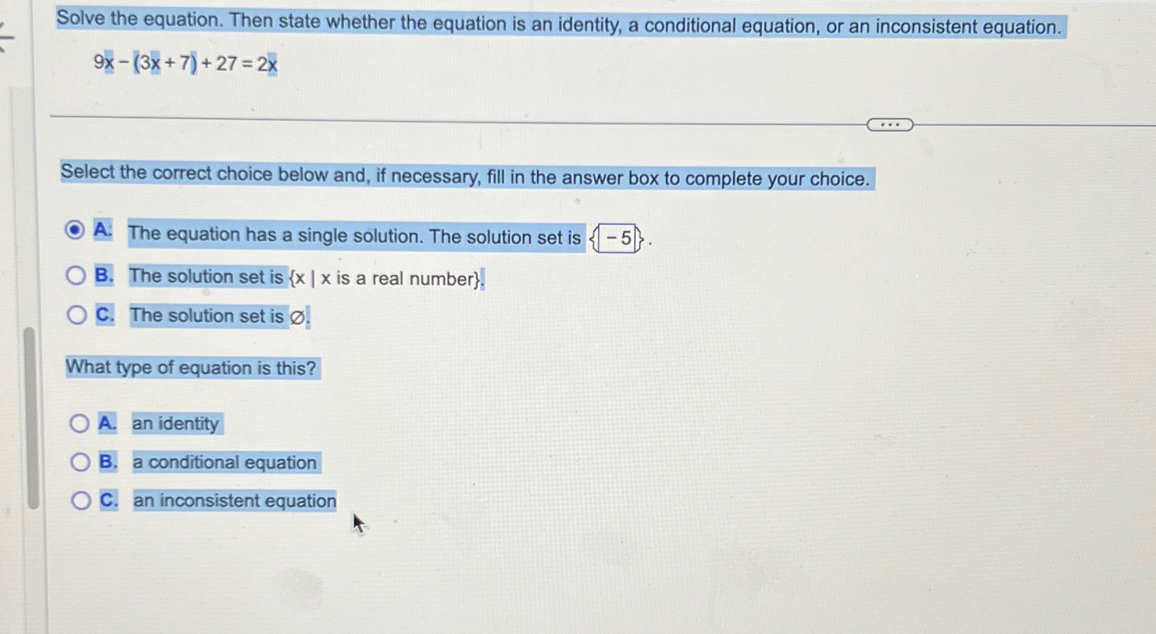 Solved Solve the equation. Then state whether the equation | Chegg.com