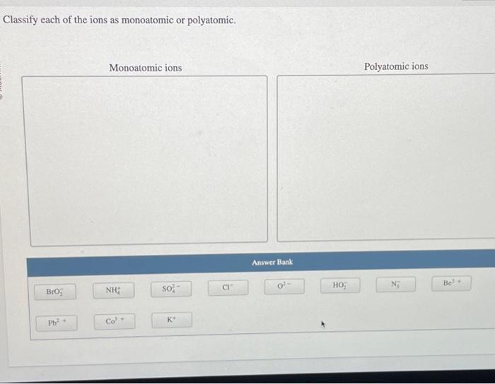 Solved Classify each of the ions as monoatomic or | Chegg.com